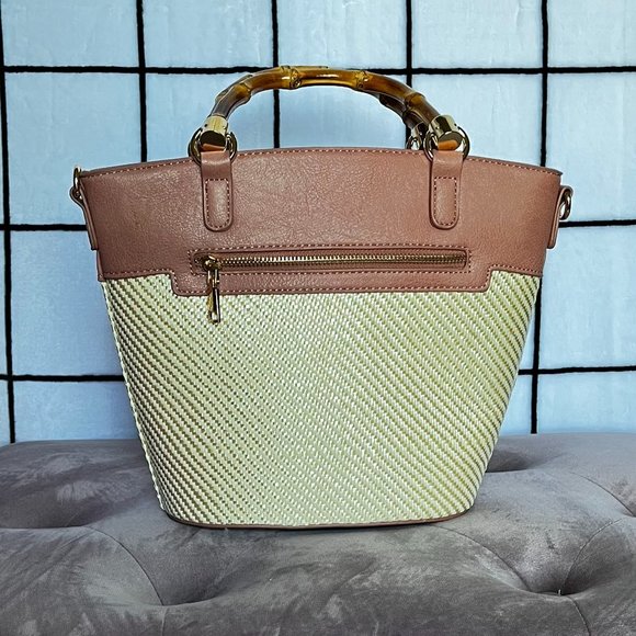 Miztique | Bags | Miztique Vegan Leather Two Tone Straw Crossbody Bag ...